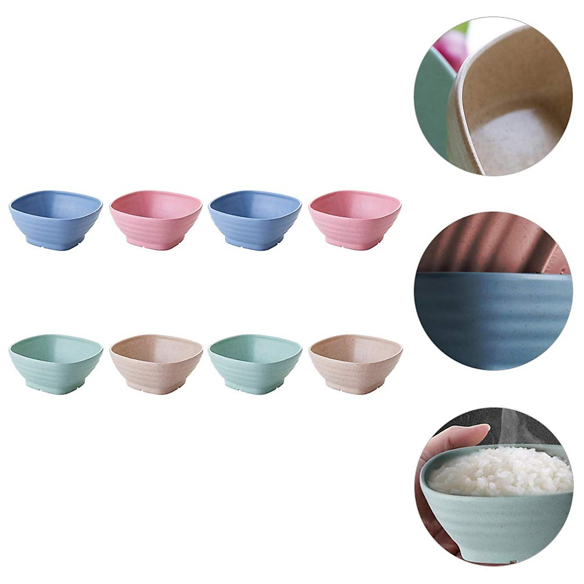 Cabilock 8pcs Square Wheat Straw Bowls Unbreakable Bowls Cereal Bowls Rice Bowls Deal for Breakfast, Oatmeal, Soup, Noodle, Snack