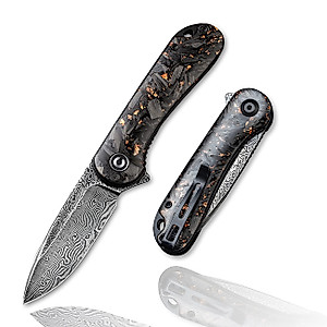 CIVIVI Elementum Folding Pocket Knife for Men, 2.96" Damascus Blade Folder with Low Profile Pocket Clip for EDC C907C-DS3