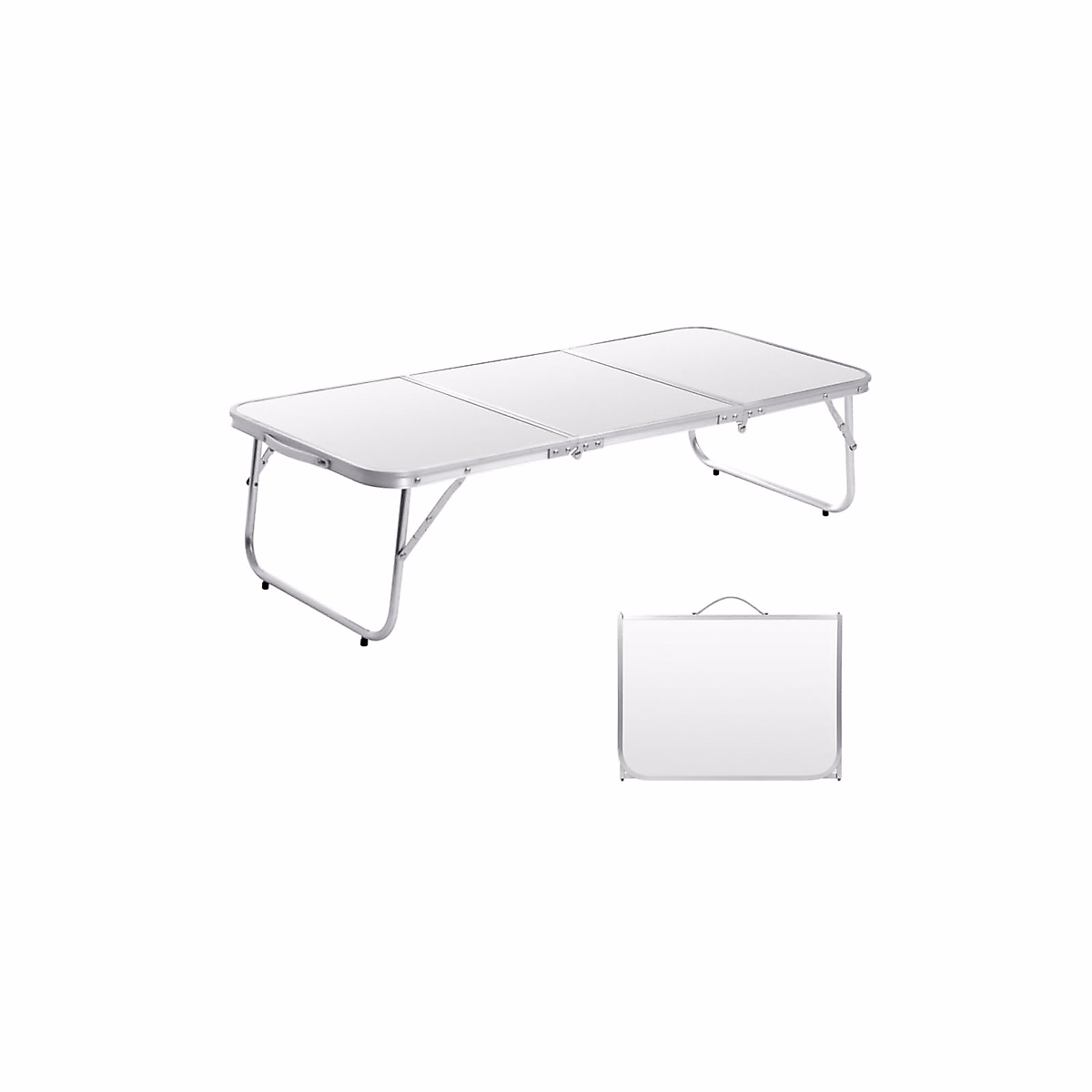 Moosinily Small Camping Table 3FT Folding Picnic Table Foldable Low Camp Table Portable Short Aluminum Outdoor Floor Short Beach BBQ White 35.2×15.7 inch