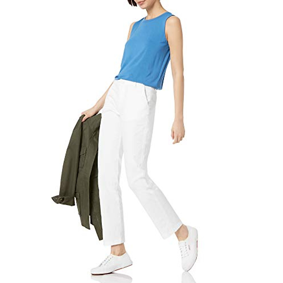 Amazon Essentials Women's Stretch Twill Chino Pant (Available in Classic and Curvy Fits), Bright White, 8