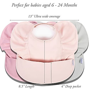 Bibtique Ruffle Smock Bibs For Babies 6-24 Months - Waterproof Food Catcher Bibs With Pocket - Mess Proof Baby Eating Bibs