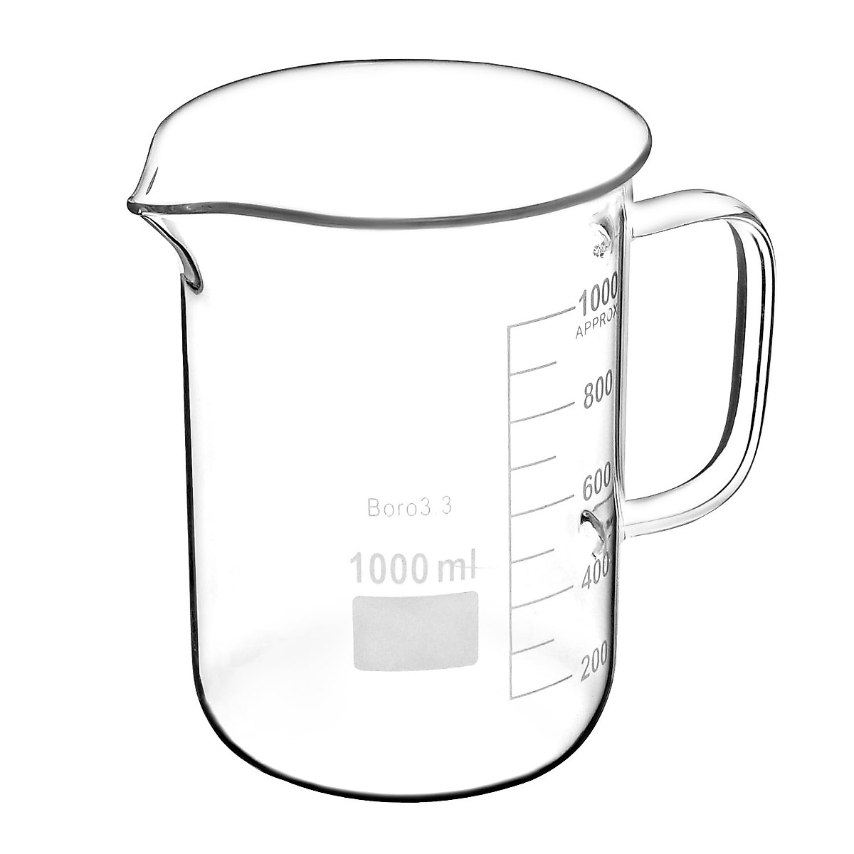 QWORK Beaker with Handle, 1000ml/33.81oz, Measuring Cup, Borosilicate Glass, Beaker Mug with Pouring Spout, 4 Pack