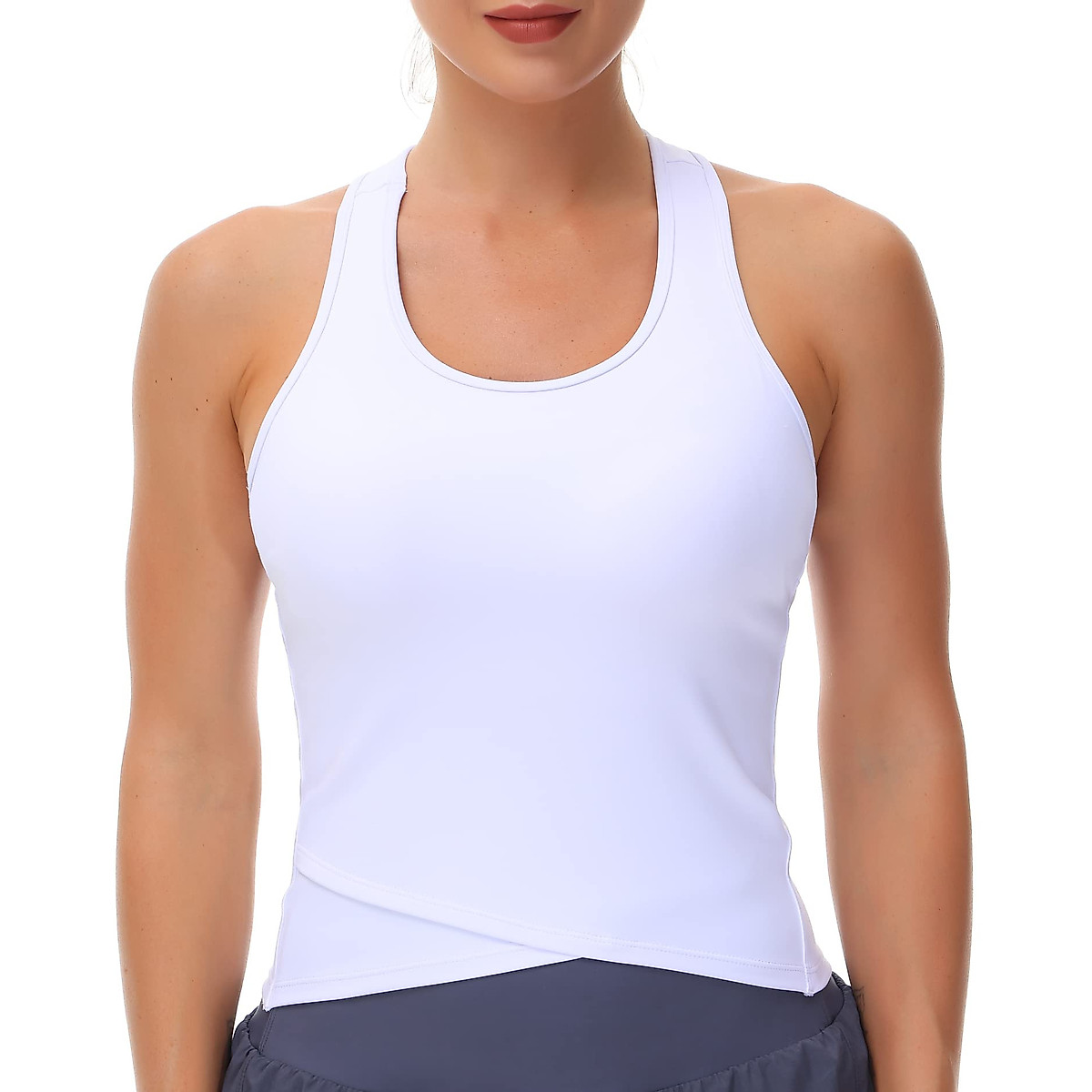 Women’s Racerback Workout Tank Tops with Built in Bra Sleeveless Running Yoga Shirts Slim Fit (Small, White)