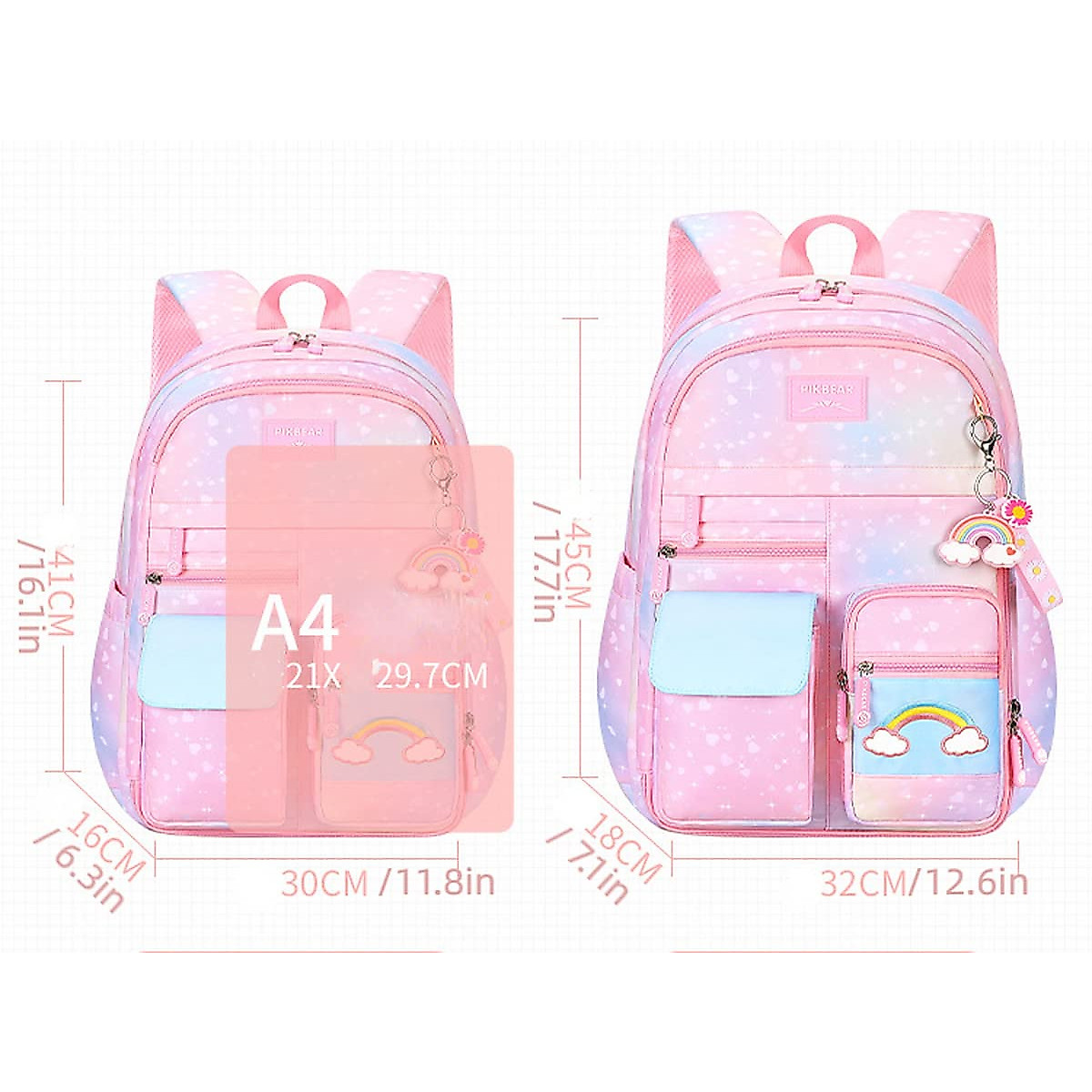 Mylshbest Rainbow Backpack for Girls, Large Capacity Student Laptop Backpacks BookBag Casual Travel Princess Daypack