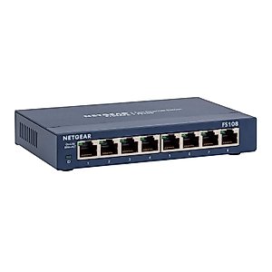 NETGEAR 8-Port Fast Ethernet 10/100 Unmanaged Switch (FS108) - Desktop and ProSAFE Lifetime Protection