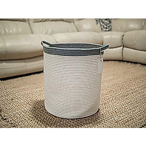 DIIMES Large Cotton Storage Basket (18 x 16 x 16 Inches) Tall Woven Basket with Handle for Blankets, Living Room, Baby Nursery, Laundry, Toys, Storage Bins- 100% Natural Cotton Materials