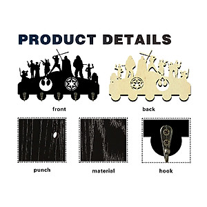 ANTWAX Star Black Key Holder for Wall, Star and Warplane Theme Key Holder, Wars Theme Key Rack Wall Decor for Bedroom, for Wall for Kitchen and Entryway Decor, Easy to Install