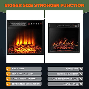 BOSSIN 18 Inch Electric Fireplace Insert with LED Realistic Flame,Small Recessed Fireplace Heater with Touch Screen&Remote Control,Portable Compact Fireplace with Adjustable Flame, Timer 750/1500W