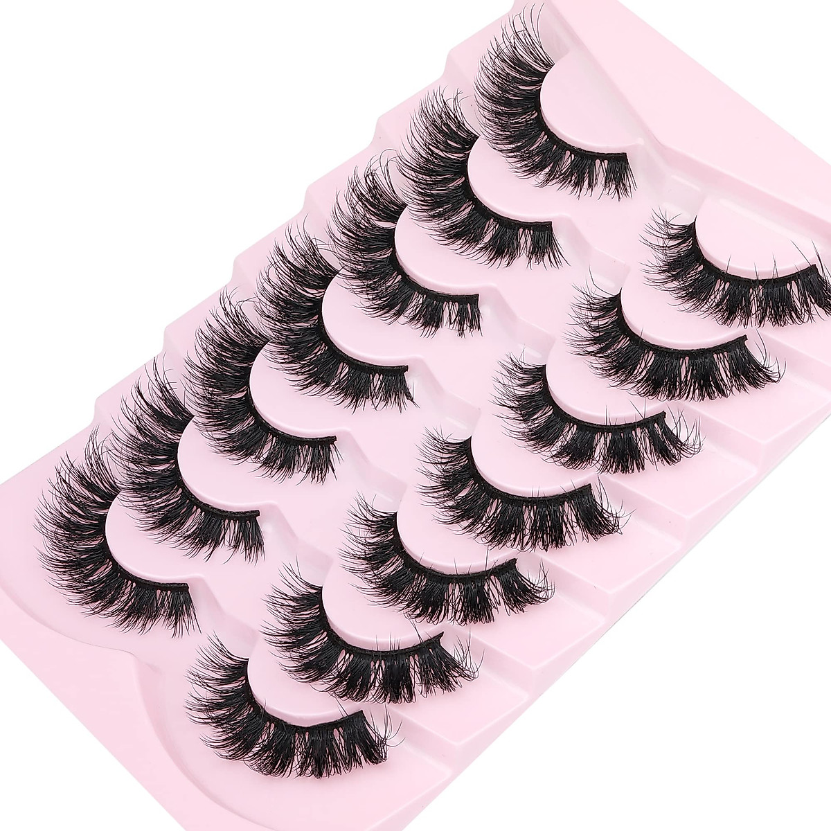 JIMIRE Mink Lashes Natural Look Silk False Eyelashes Fluffy Cat Eye 6D Wispy Faux Mink Lashes Flat Soft Strips 15MM Fake Lashes 7 Pairs Pack