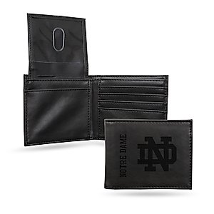 Rico Industries NCAA Notre Dame Fighting Irish Premium Laser Engraved Vegan Black Leather Bill-fold Wallet - Slim yet Sturdy Design - Perfect to Show Your Team Pride or Gift