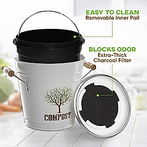 Third Rock - 1.3 Gallon Traditional Kitchen Compost Bin - White - with 3 Years Supply of Charcoal Filter Replacements