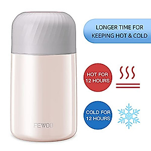 FEWOO Food Thermos, 27oz Vacuum Insulated Soup Flask, Stainless Steel Lunch Container for Hot Food, Leak Proof Food Jar with Folding Spoon for School Office Travel