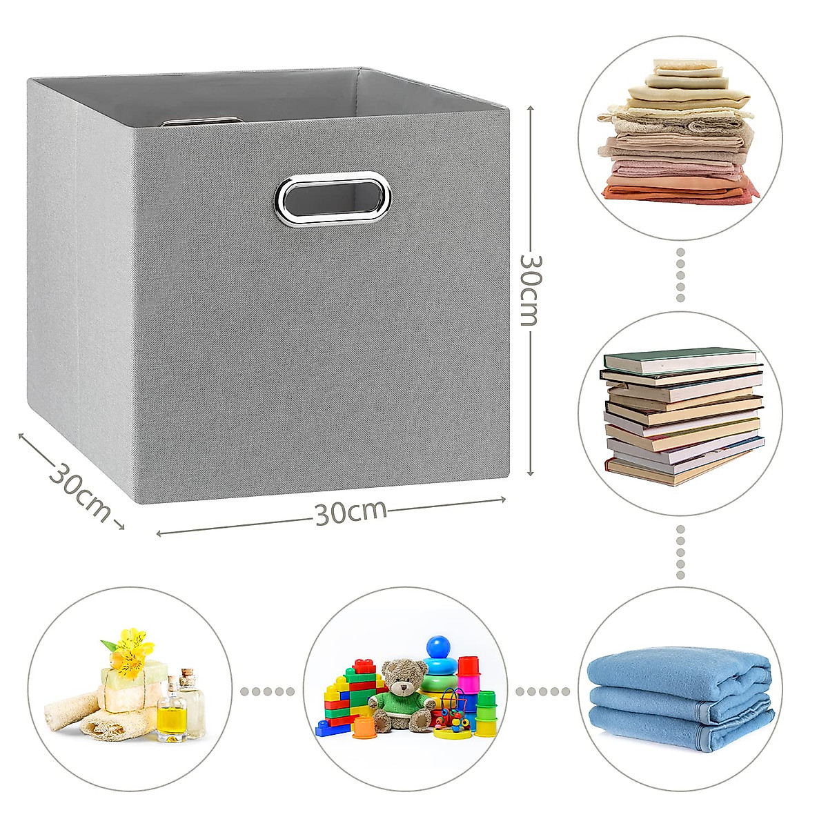 LOVSTORAGE Storage Boxes, 4 Pack Fabric Collapsible Storage Organizer Container with Handles, 12 inch Storage Cubes Bins Baskets for Shelves Home Nursery, Grey