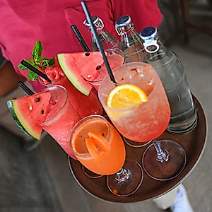 TOPZEA 3 Pack Non-Slip Serving Tray, 11 Inch Fiberglass Small Server Tray Bar Tray, Round Cafeteria Tray Food Tray for Coffee Table, Drinks, Restaurant, Coating with Rubber Surface, Brown