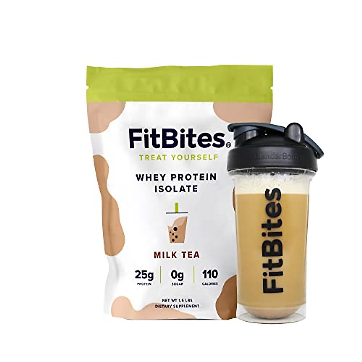 FitBites 100% Whey Isolate Protein Powder (Milk Tea), 5.9g BCAAs, Gluten Free, Zero Sugar