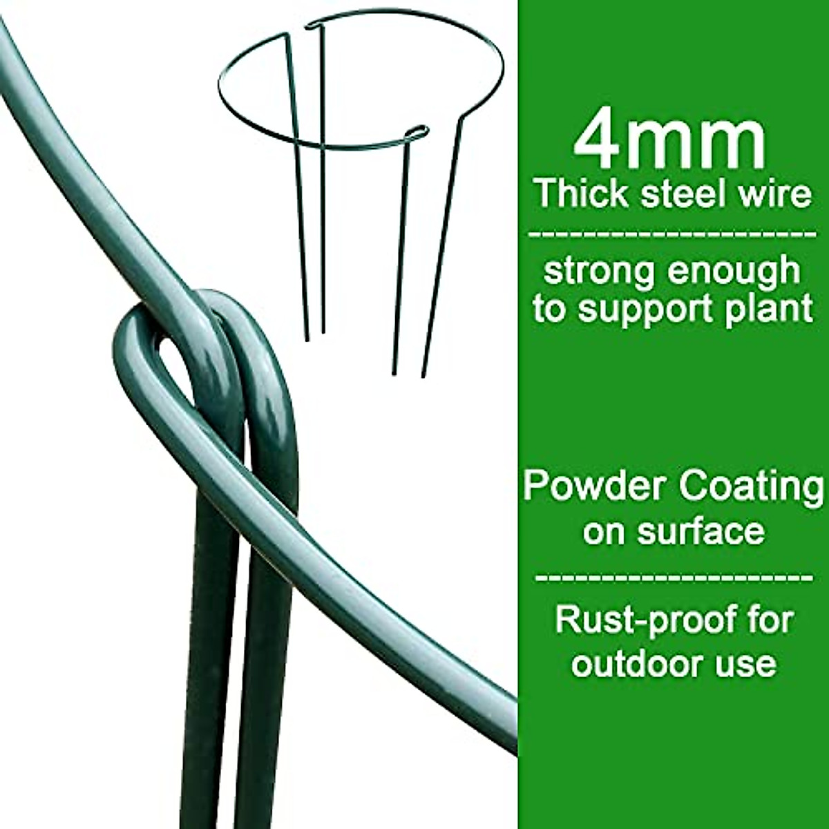 HiGift 4 Pack Plant Support Stake, Metal Garden Stakes for Plant, Half Circle Plant Supports for Tall Potted Plants Indoor, Outdoor Plant Cage for Peony,Tomato,Hydrangea, (10" Wide x 15.8" High)