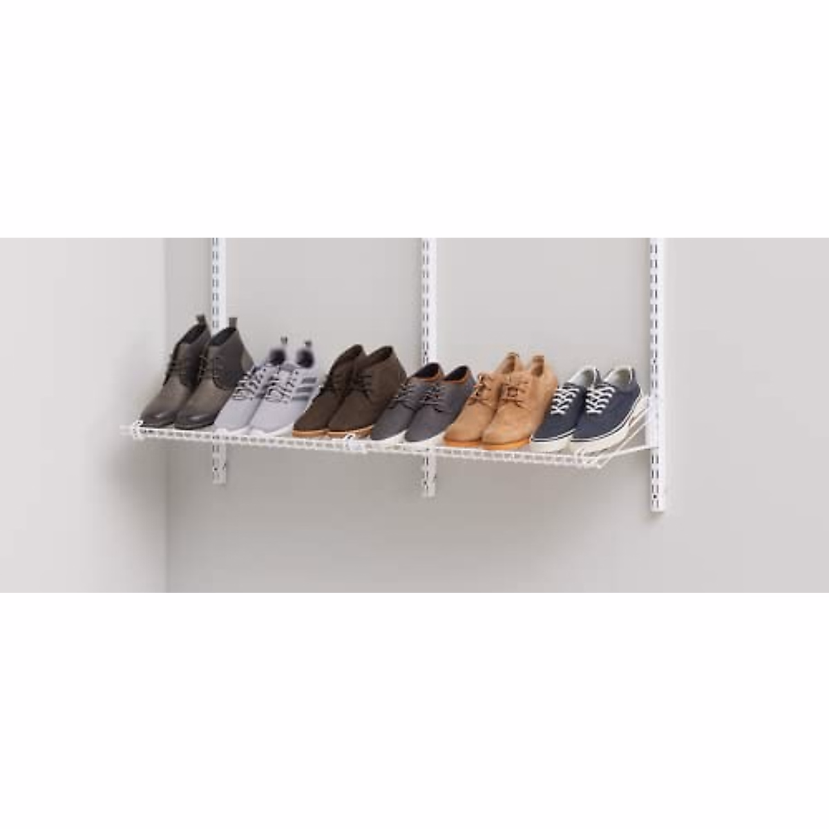 Rubbermaid Customizable Wall Mount Shoe Shelf, White, for Home/House/Closet/Laundry/Linen Organization