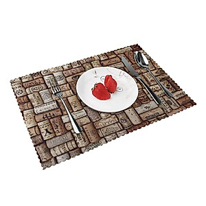 Zeraoke Placemats Set of 4, Wine Cork Table Mats, Washable Heat Resistant Place Mats, Reusable Non-Slip Woven Placemats for Dining Table Kitchen Decor, Easy to Clean 12x18 Inch