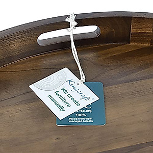 KINGCRAFT 24 x 24 inches Large Round Ottoman Table Tray Wooden Solid Circle Serving Tray with Handle Black Walnut Platter Decorative Tray for Oversized Ottoman Home Breakfast in Bed Tea Coffee