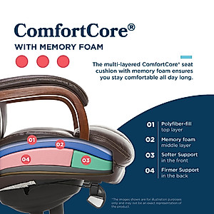 La-Z-Boy Fairmont Big and Tall Executive Office Chair with Memory Foam Cushions, High-Back with Solid Wood Arms and Base, Bonded Leather, Big & Tall, Biscuit Brown