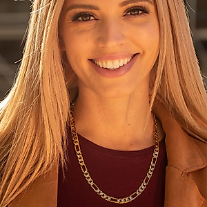 LIFETIME JEWELRY 7mm Figaro Chain Necklace Diamond Cut 24k Real Gold Plated (Gold, 20 inches)