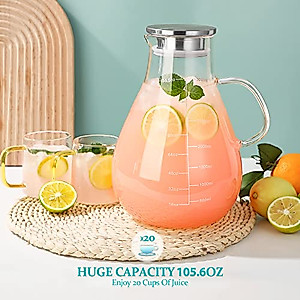 Glass Pitcher with Lid 1 Gallon Pitcher, 105.6oz Glass Water Pitcher with Precise Scale Line, The First Upgraded & Thicked Tea Pitcher 1 Gallon for Fridge, HOUSALE Easy to Clean Heat & Cold Resistant