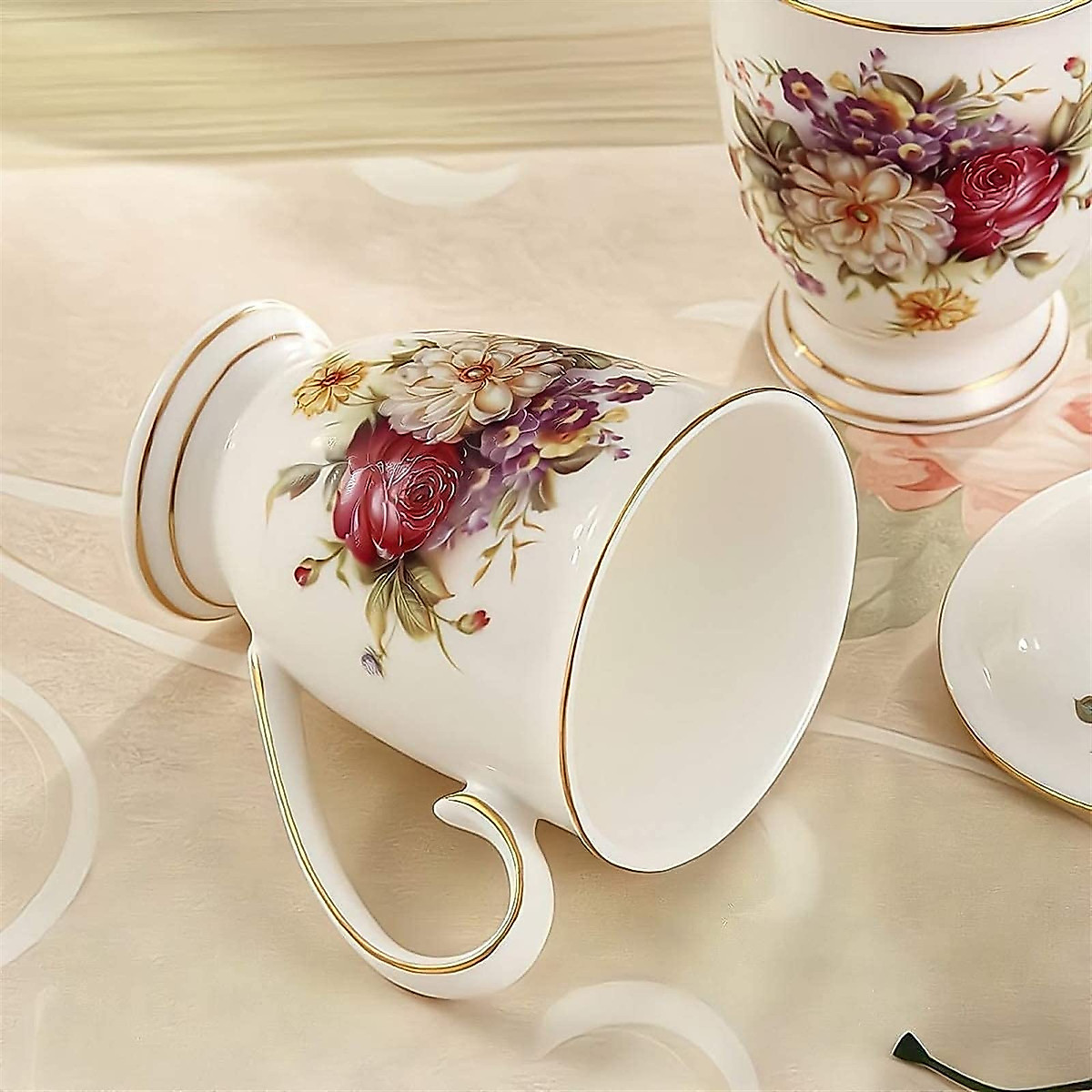 Ceramic Mug, Tea Mugs For Women，China Tea Cup With Lid, Flower Tea Cup, Suitable For Making Tea, Cold Drinks, Hot Drinks, Coffee, Etc, 10oz (about 300ml)