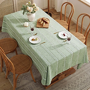 Chassic 60 x 84 inches Farmhouse Style Linen tablecloths, Wrinkle Resistant Washable Dining Room Table Cloths for Rectangle Tables - Hemstitch Sage Green