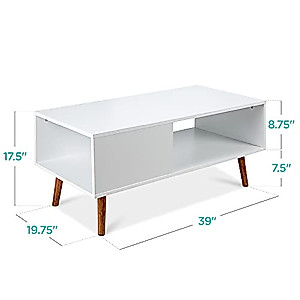 Best Choice Products Wooden Mid-Century Modern Coffee Table, Accent Furniture for Living Room, Indoor, Home Décor w/Open Storage Shelf, Wood Grain Finish - White/Brown