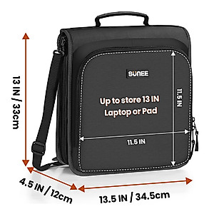 SUNEE Zipper Binder Bag with Laptop Pocket and Shoulder Strap, 3 Inches 3-Ring Organizer Binder for Middle School, Black