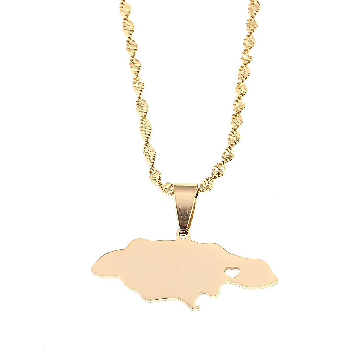 Heart Jamaica Jamaican Map Pendant Necklace for Women Gold Color Jewelry