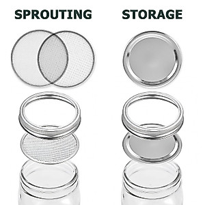 6 Pack Seed Sprouting Jar Lids: for 3.4"(86mm) Regular Mouth Mason Jars Fresh Sprouts at Home | Strainer Screen for Canning Jars | 304 Stainless Steel Lid for Growing Broccoli, Alfalfa, Beans & More