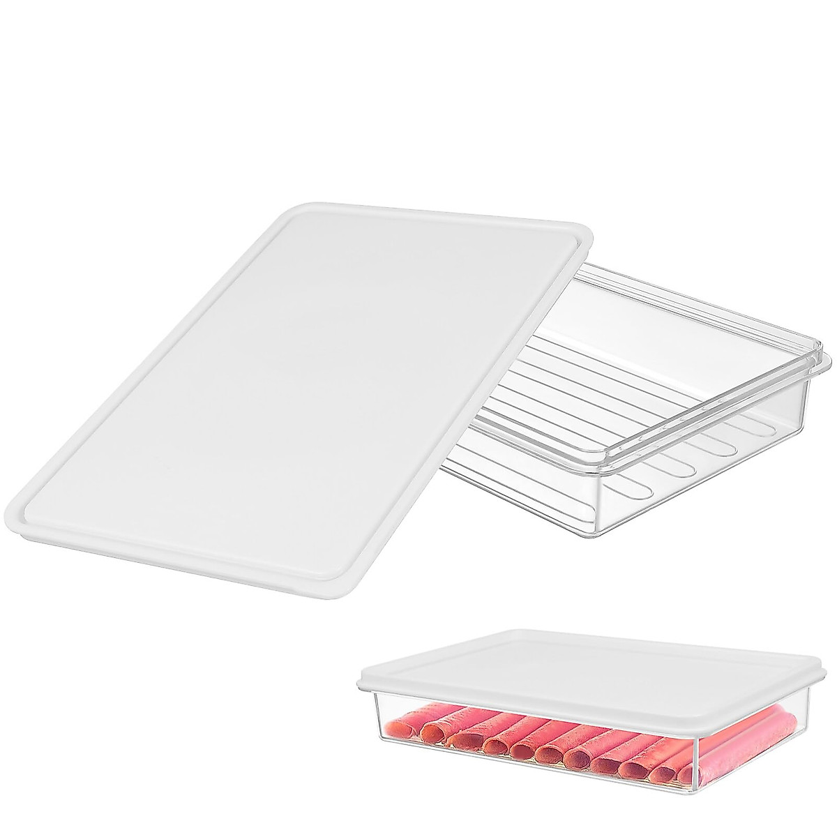 Hemoton Clear Meat Storage Container Bacon Keeper Box Bacon Storage Bins Refrigerator Meat Saver Case Fruit Vegetable Organizer for Home Kitchen 550ml