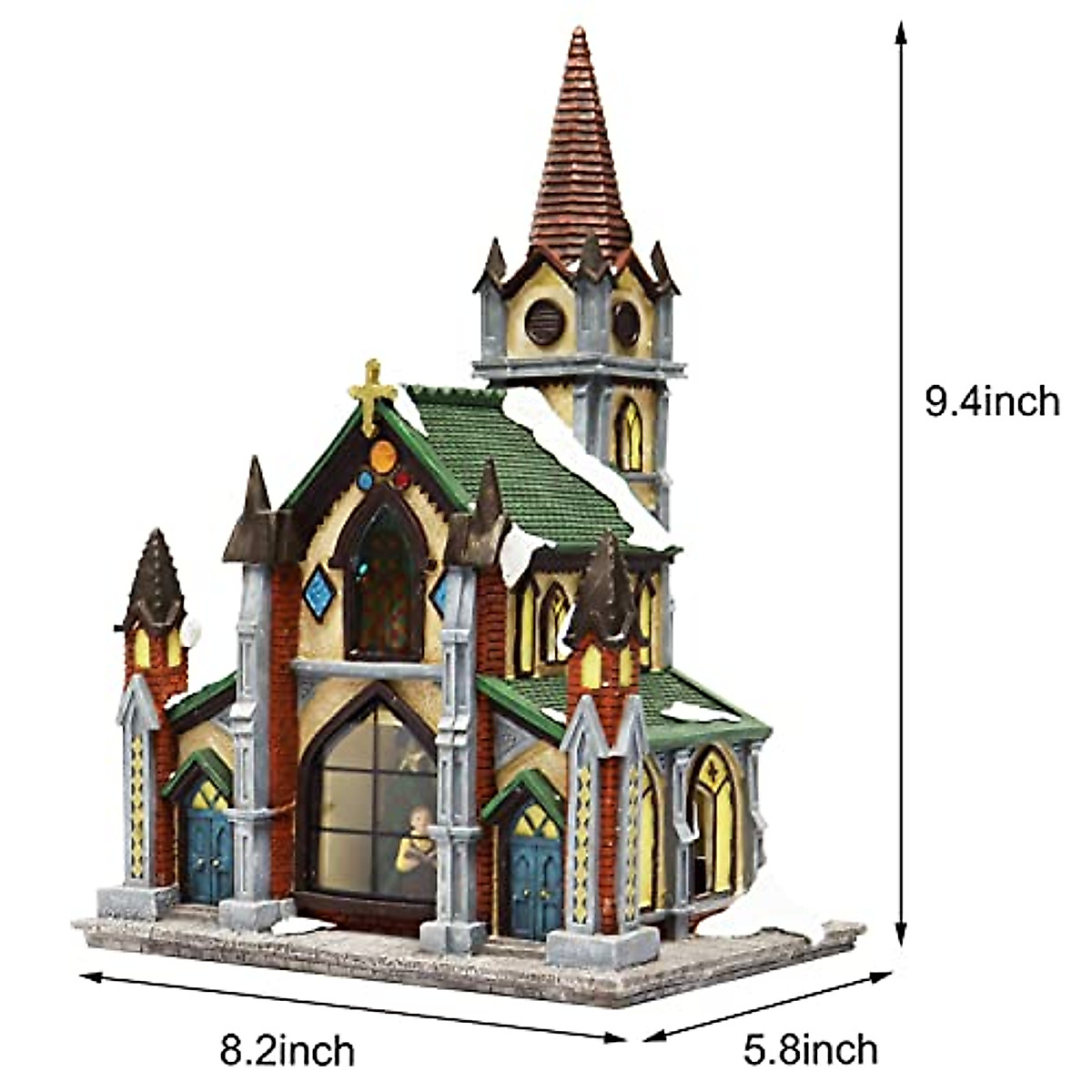 MOMENTS IN TIME Polyresin Christmas Village Building, Cathedral Church with LED Lights - Battery Operated (not Included) (12.8" H x 8.7" W x 7.1" D)