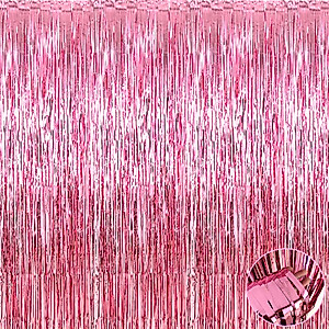 4 Pack Pink Foil Fringe Curtain Backdrop, 3.3Ft x 9.8Ft Metallic Tinsel Foil Fringe Streamers Curtains for Photo Booth, Wedding, Bachelorette, Birthday, Valentine's Day, Carnival Party Decoration