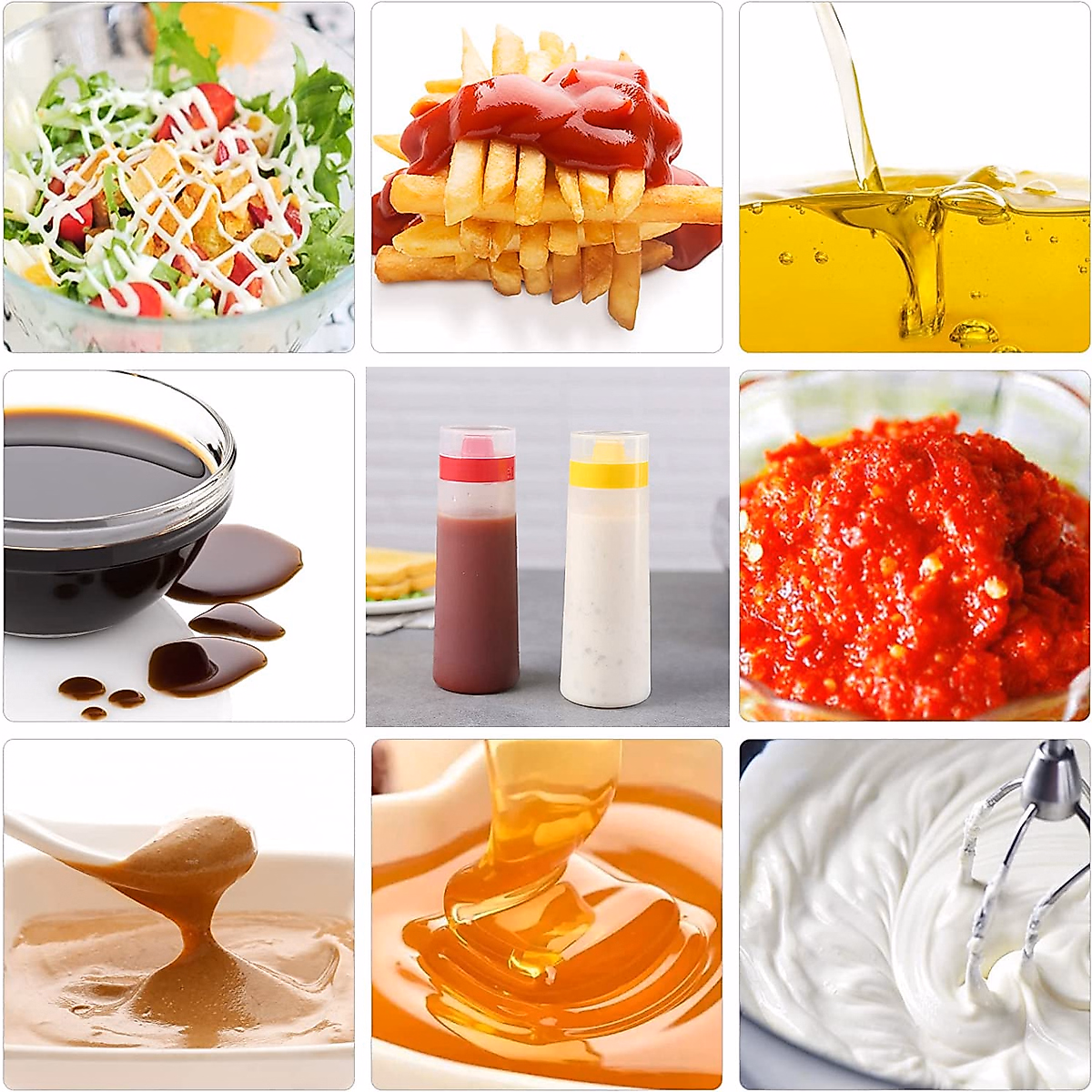 AKOAK 1 Pack Four-Hole Seasoning Extruded Bottle, Plastic Seasoning Bottle Spray Bottle, Suitable for Ketchup, Salad Dressing, Mustard Sauce (Red)