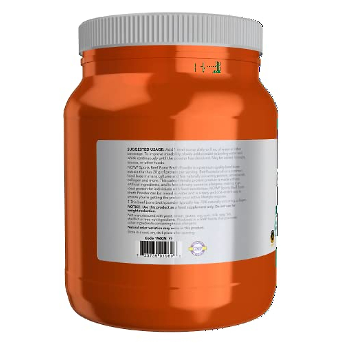 NOW Sports Nutrition, Beef Bone Broth Powder made with Premium-Quality Beef Bone Extract , 1.2-Pound