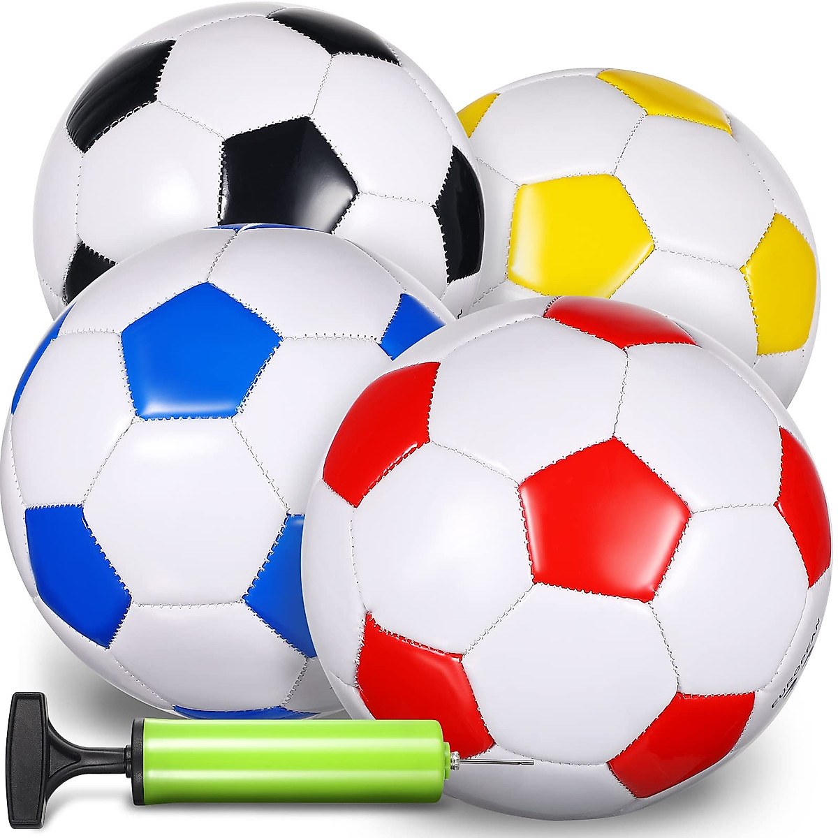 HyDren 4 Pack Soccer Ball with Pump, Size 2 Size 3 Outside Sport Soccer Ball Cute Machine Stitched Ball for Kids Toddler Gift Game Training Practice(Simple Style, Size 3)