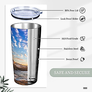 20 OZ Tumbler Double Wall Stainless Steel Cup Ocean Wave Sunset Printed Vacuum Insulated Coffee Cups Car Mug Home Office Travel