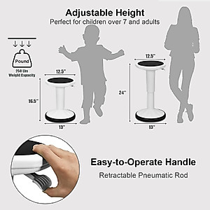 GLACER Wobble Stool, Wiggle Stool for Classroom Seating, 24" Active Learning Stool w/Adjustable Height, Sitting Balance Chair for School, Office Stand Up, Flexible Seating Wobble Chair (White)