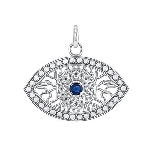 Solid 10k White Gold Genuine Sapphire Evil Eye Statement Pendant