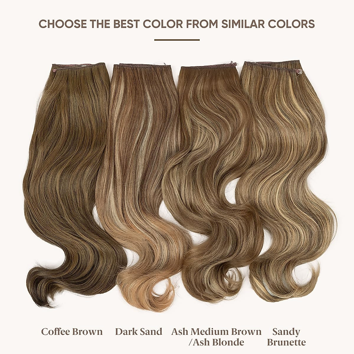 SARLA Invisible Wire Hair Extensions with 3 Clips Long Synthetic Wavy Curly Hairpiece Adjustable Transparent Headband for Women 18 Inch Ash Medium Brown/Ash Blonde Highlights