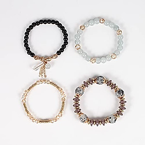 Solosoya Bohemian Stackable Bracelets Set for Women Multipack Multilayer Girls Elastic Rope Boho Colorful Stack Beads Bright Beaded Bracelets with Clear Vertebral Pendant Handmade Ladies Stretch Jewelry Accessories 6 Pack