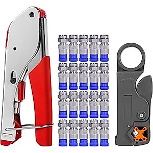 Coax Cable Crimper, Coaxial Compression Tool Kit Wire Stripper with F RG6 RG59 Connectors