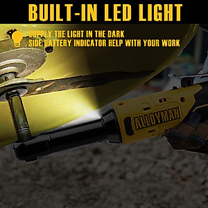 Alloyman 16.8V 2.0Ah Li-Ion Cordless Ratchet Wrench Kit, Yellow, 400 RPM, 7 Sockets, 1/4 Inch Adapter, 1 Hour Fast Charge