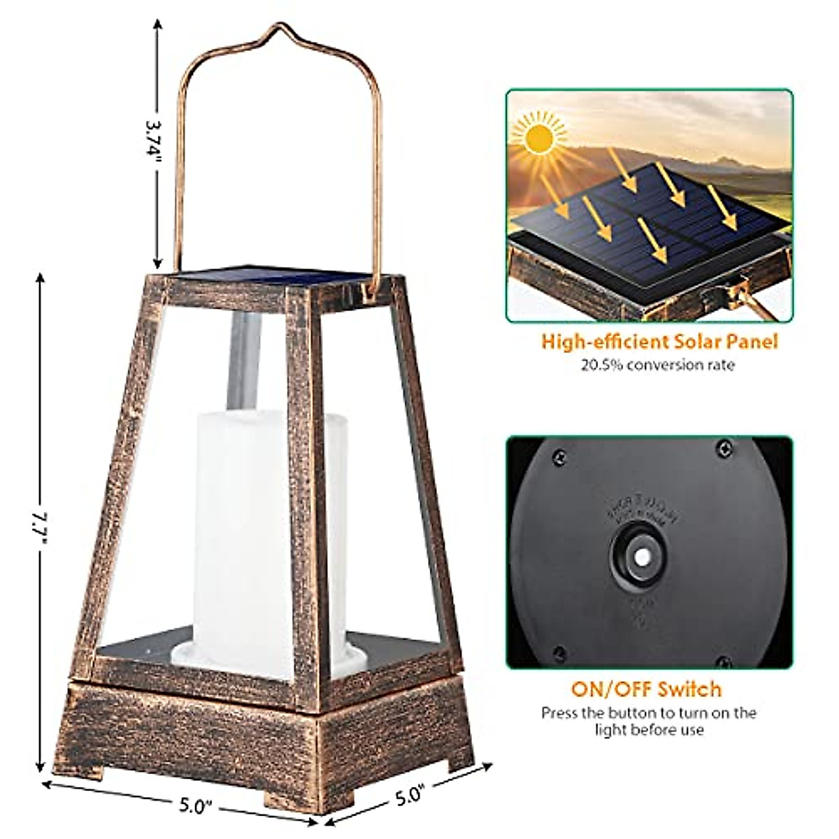 TomCare Solar Lantern Outdoor Waterproof Flickering Flame Metal Hanging Solar Lights Decorative Outdoor Lanterns Solar Powered LED Flame Lights Outdoor Decorations for Patio Garden Yard Deck, 2 Pack