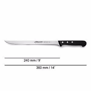 ARCOS Sharp Knife 9 Inch Stainless Steel. Carving Knife to Cut Ham and Meat. Ergonomic Polyoxymethylene Handle and 240mm Blade. Series Universal. Color Black