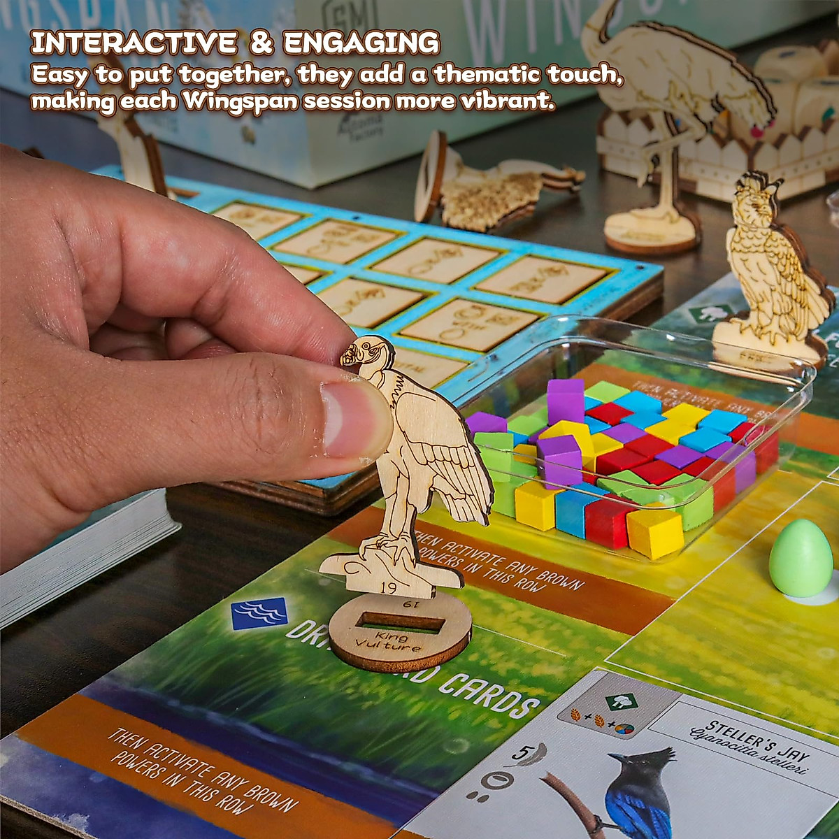 Bird Action Tokens Set of 100 PCS Laser Cut Plywood Markers, 25 Unique Bird Types Upgraded Game Accessories for Wingspan