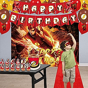 103 Pcs Anime Birthday Decorations Include Banner，Backdrop, Balloons, Cake Topper, Cupcake Toppers, Mask, Cloak and Tattoo Stickers,Flash Birthday Party Supplies for boys