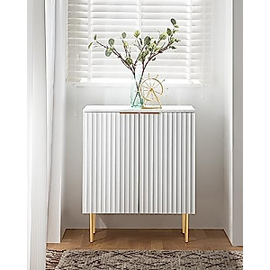SICOTAS Fluted White Storage Cabinet, Wood Sideboard Buffet Cabinet with Spray-Painted Finish, Multifunctional Console Table with Storage Credenza Accent Cabinet for Living Room, Dining Room, Hallway